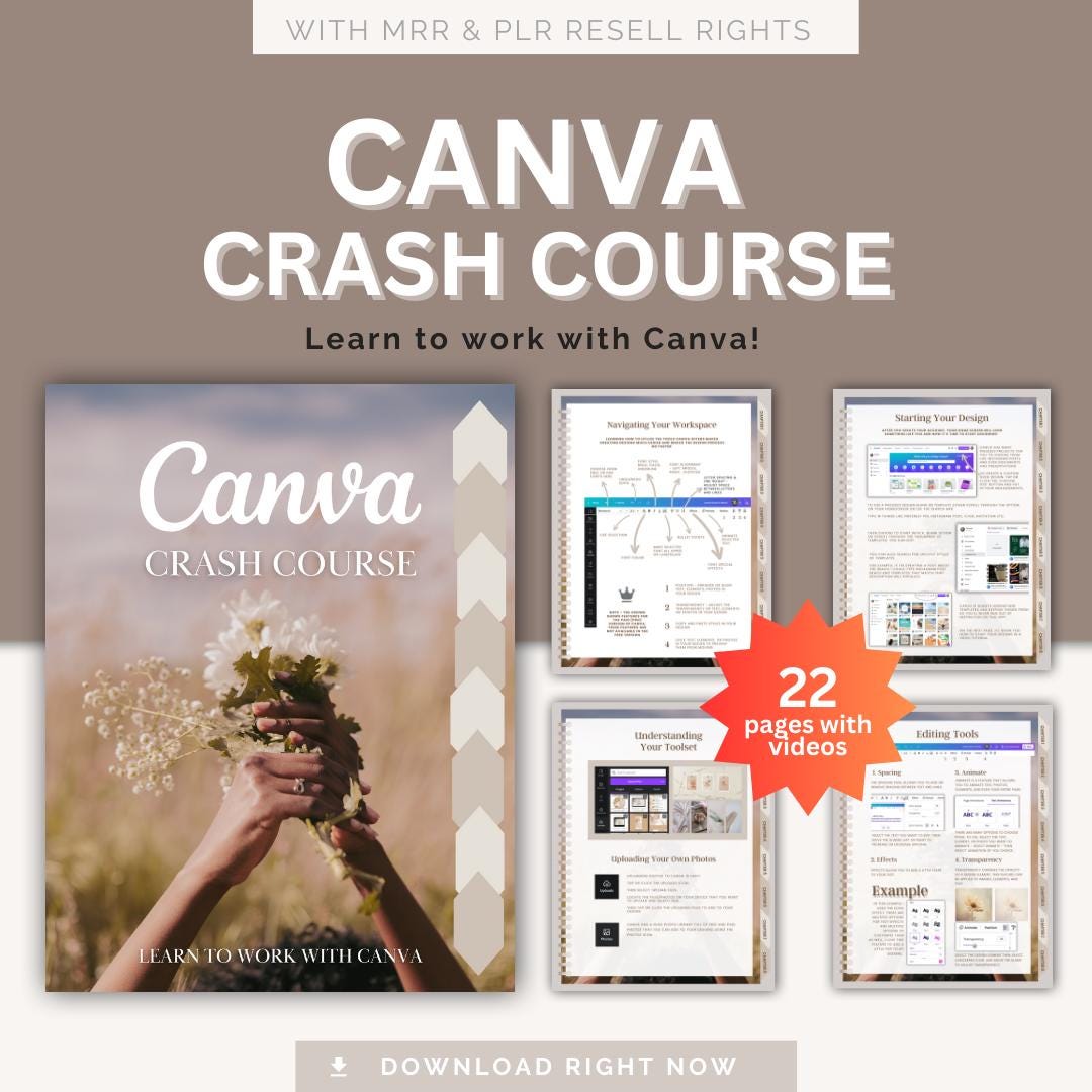 Canva Crash Course: 22-page Guide With Videos (PLR & MRR) - Etsy