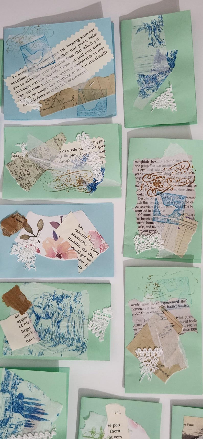 Handmade Blue Green Collage Cards – Mixed Media Ephemera Bundle (set of ...
