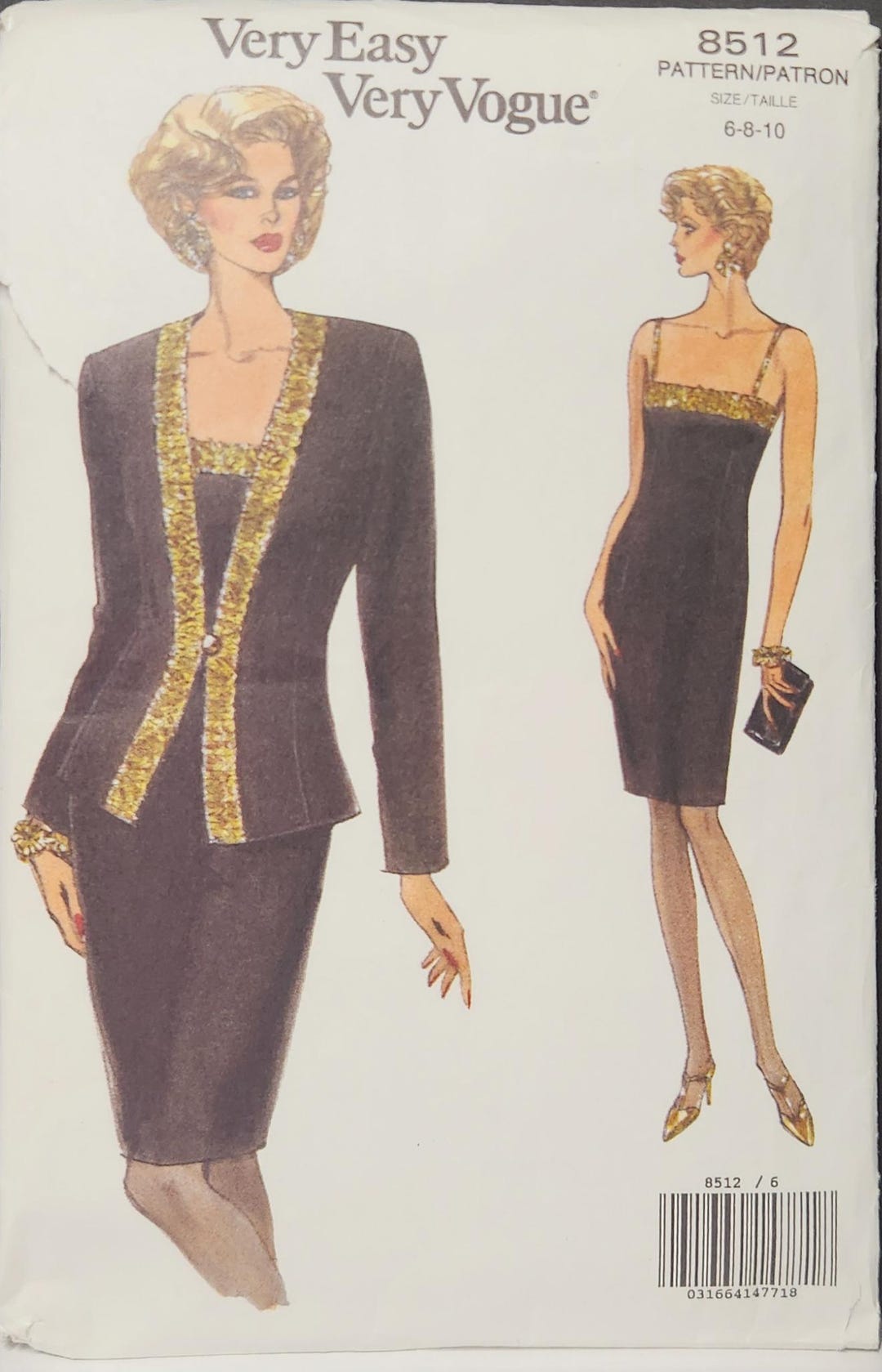 1992 Vogue 8512 Sewing Pattern – Misses Jacket & Dress Ensemble, Sizes ...