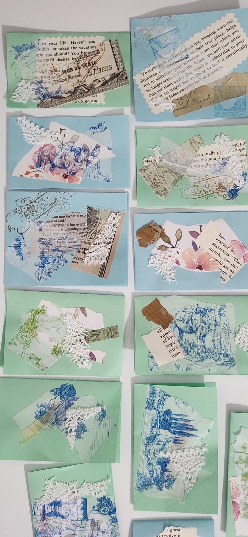 Handmade Blue Green Collage Cards – Mixed Media Ephemera Bundle (set of ...