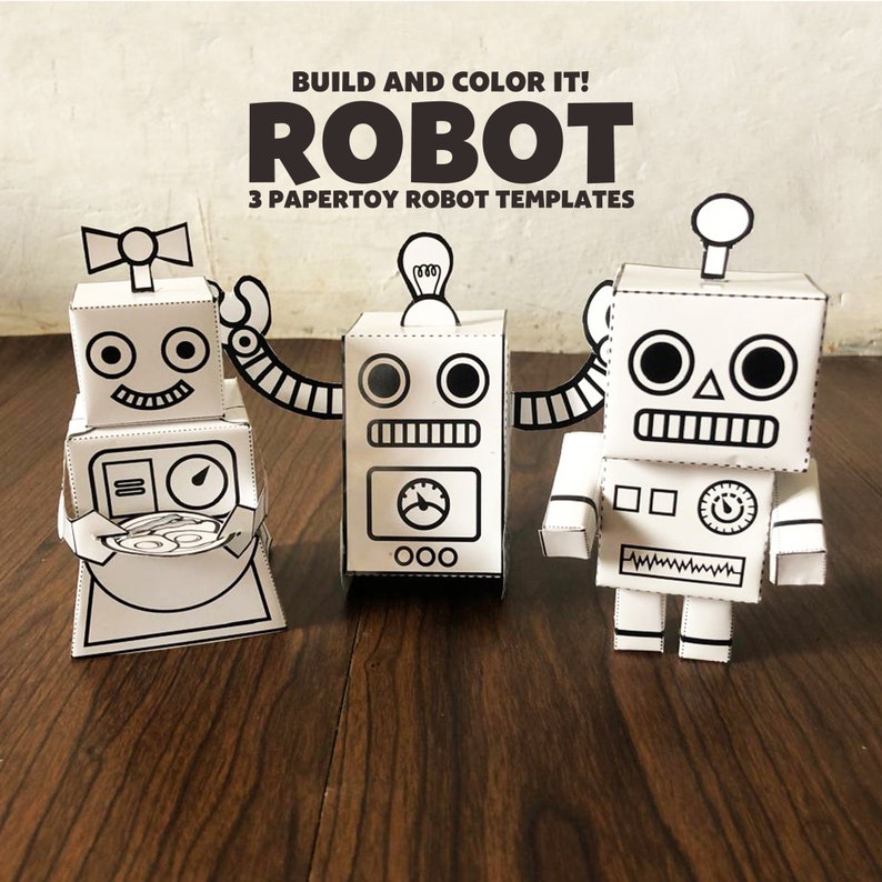 Coloring Robot Paper Toy Set: DIY Printable Craft (digital Download) - Etsy