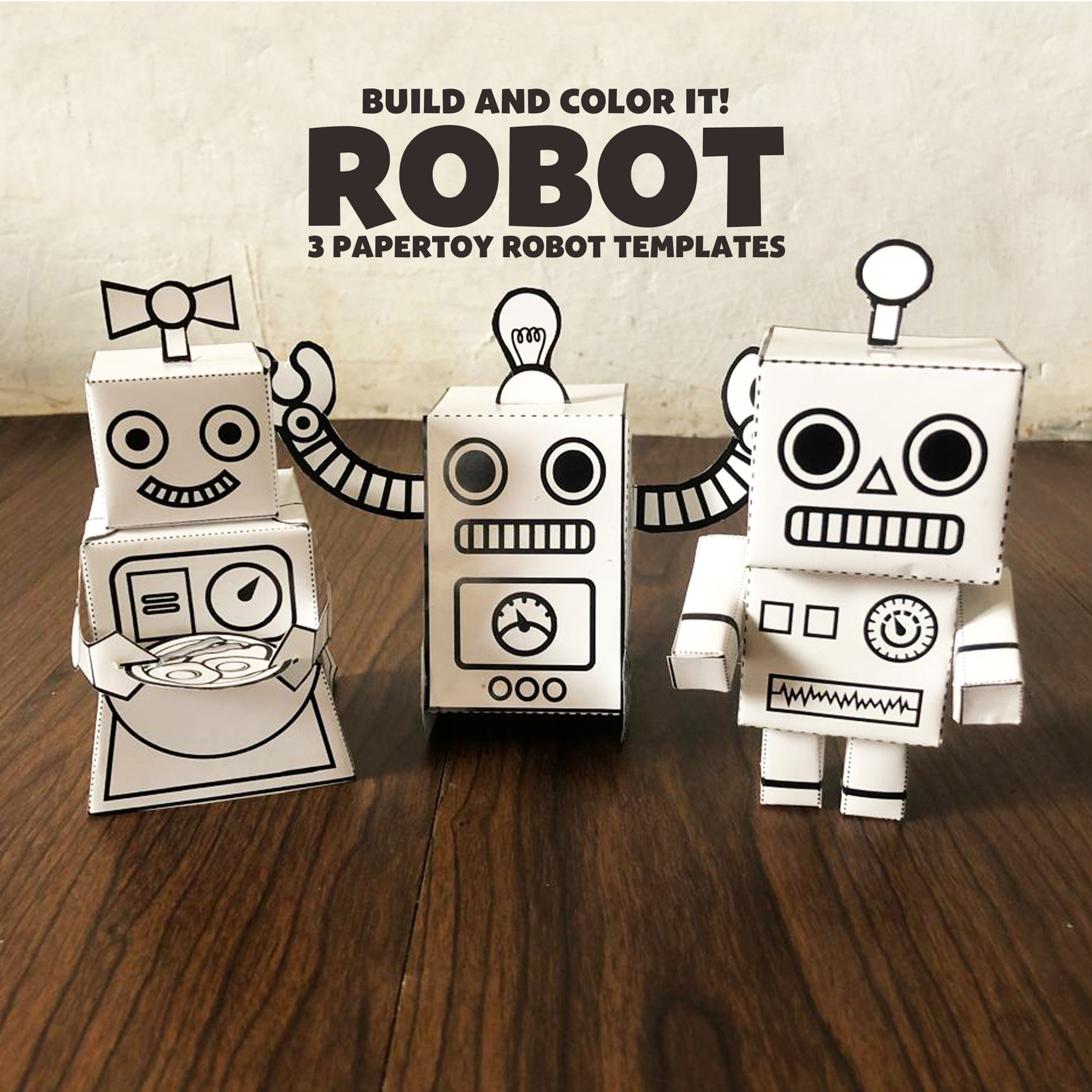 Paper Toy Robot Set Coloring Activity Page DIY Printable Paper Craft ...