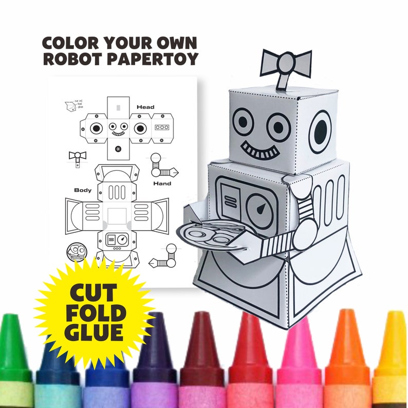 Coloring Robot Paper Toy Set: DIY Printable Craft (digital Download) - Etsy