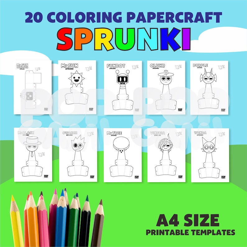 Sprunki Characters Coloring Papercraft: 20 Printable A4 Pages (digital ...