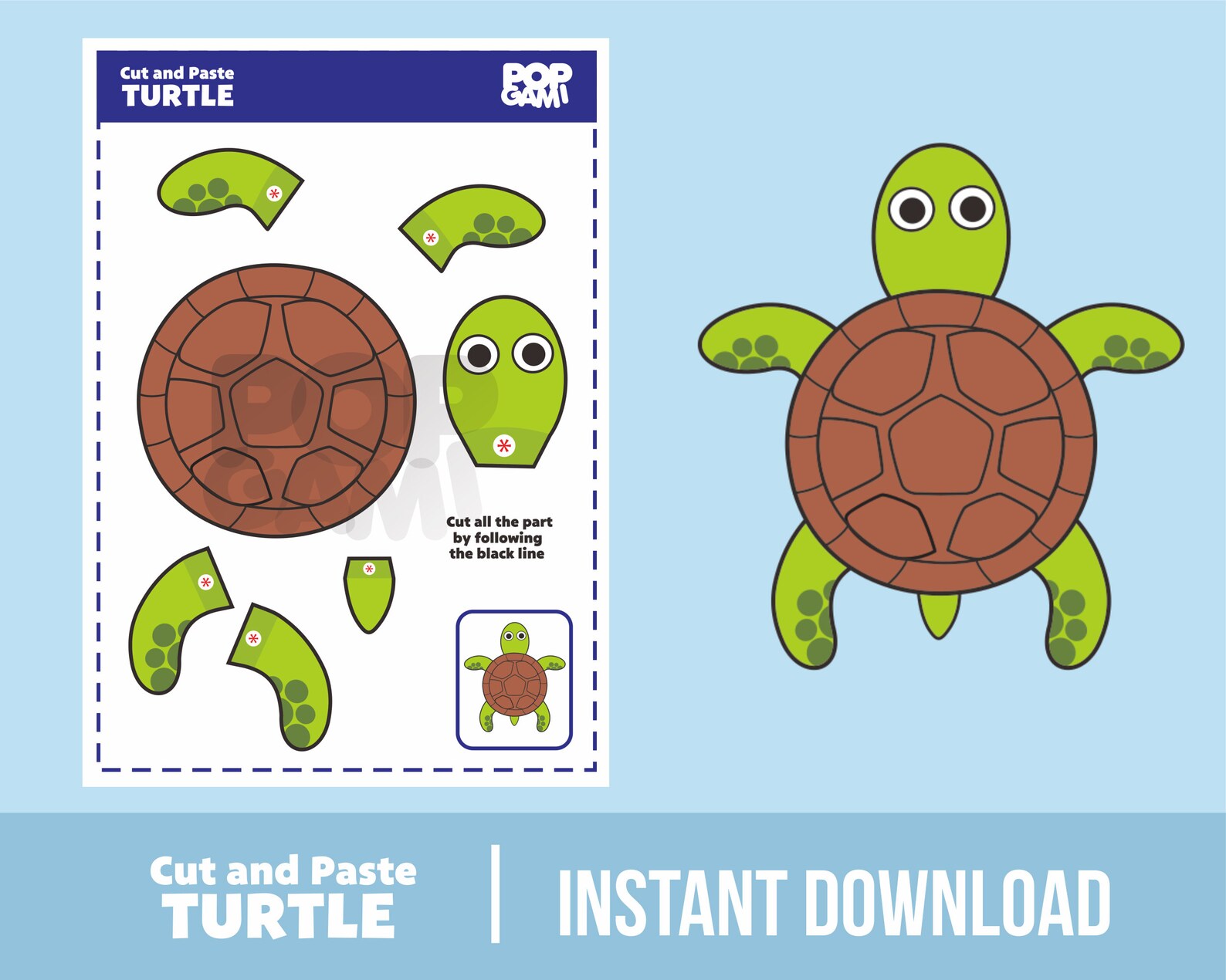 Turtle Papercraft Activity Pack: Cut, Paste & Color (digital Download ...