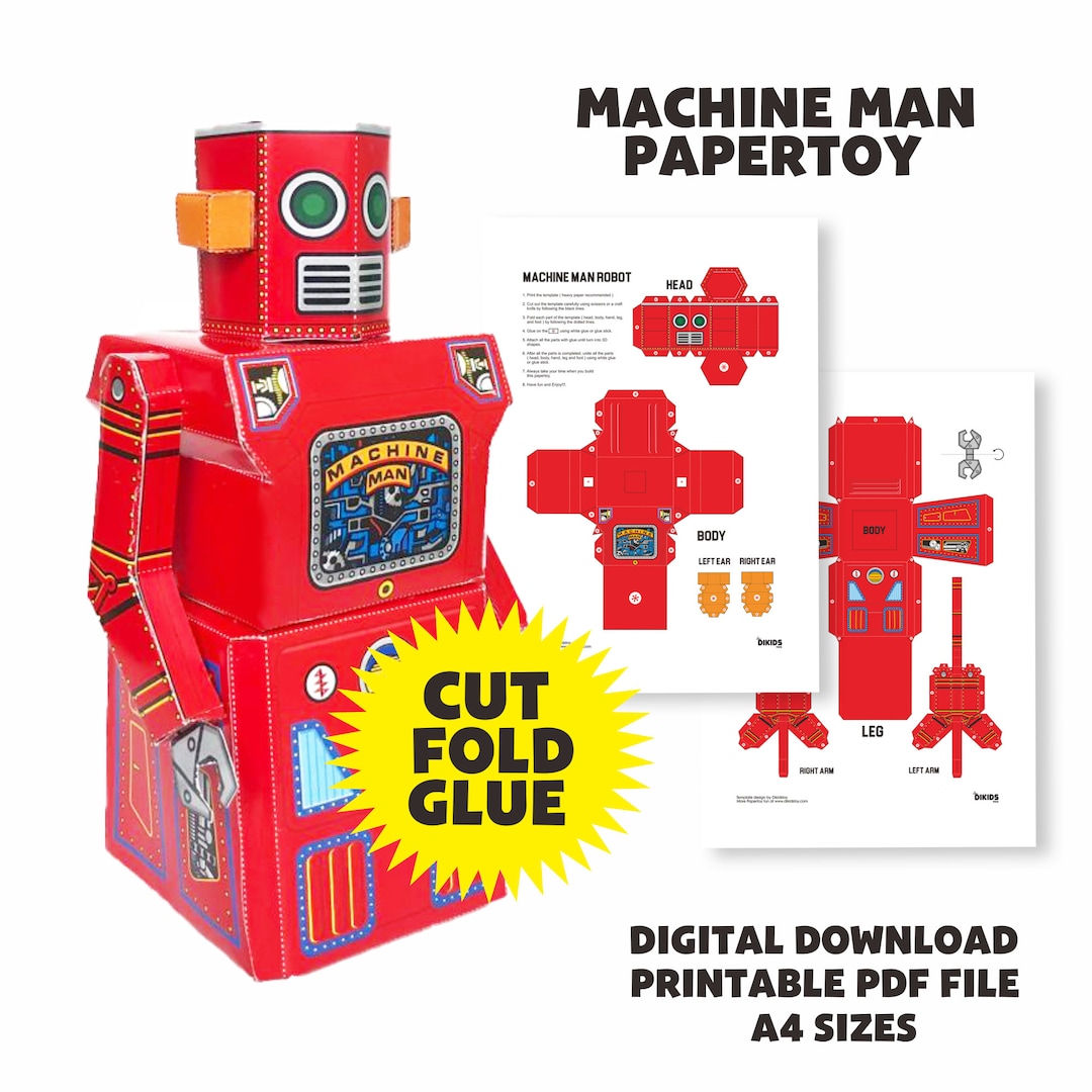 Vintage Robot Papercraft Machine Man Robot Papertoy DIY Retro Robot ...