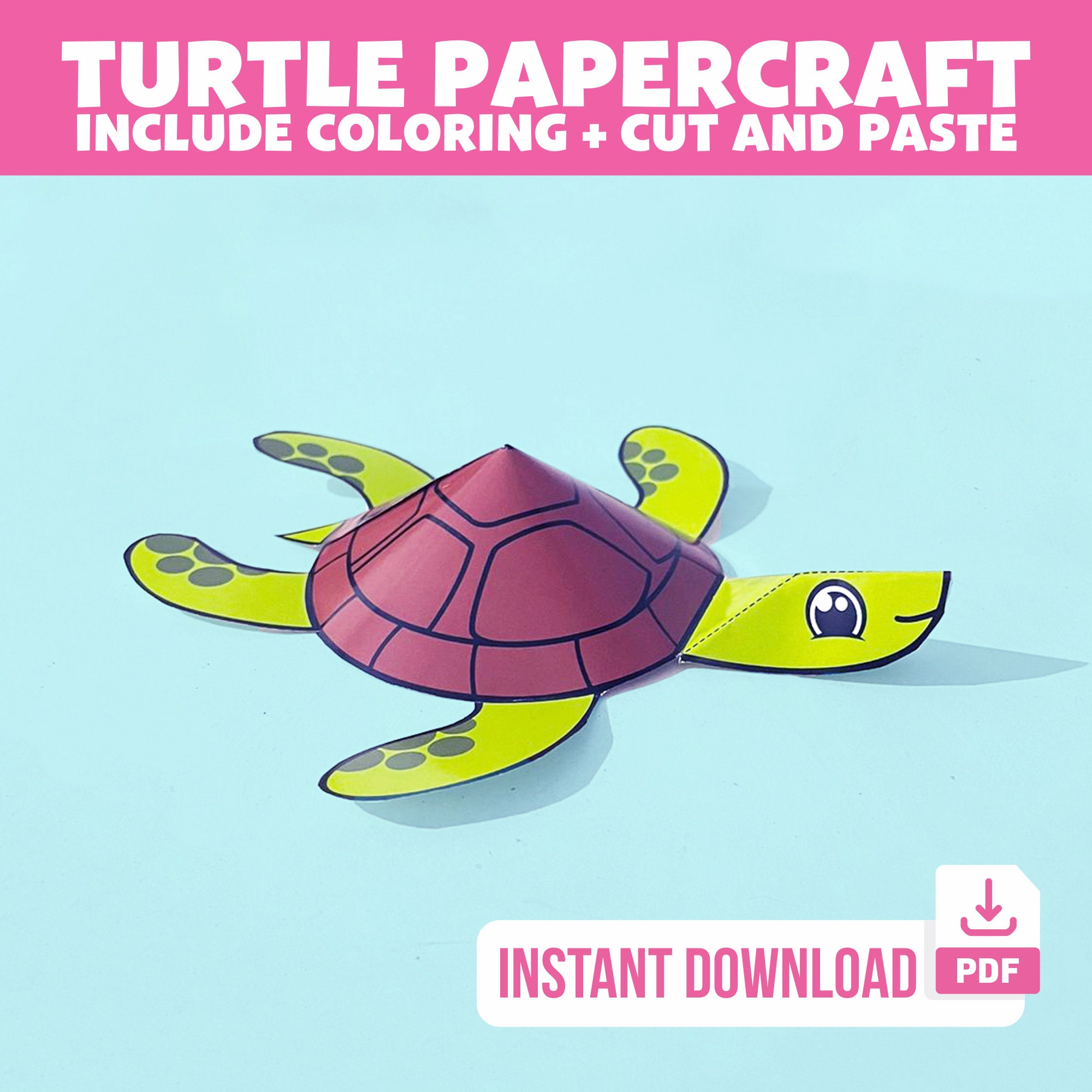 Turtle Papercraft Activity Pack: Cut, Paste & Color (digital Download ...