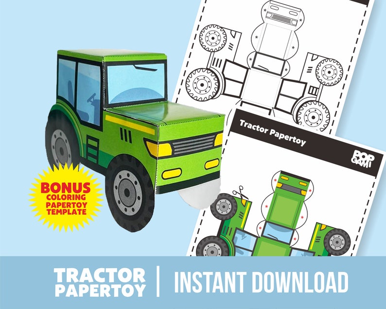 Tractor Craft Activity Kit: Coloring & Cut and Paste (printable) - Etsy
