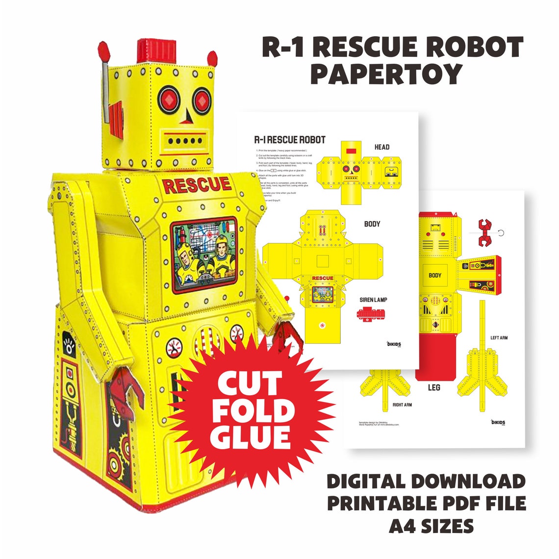 R1 Rescue Robot Papercraft Vintage Robot Paper Toy Papercraft Activity ...