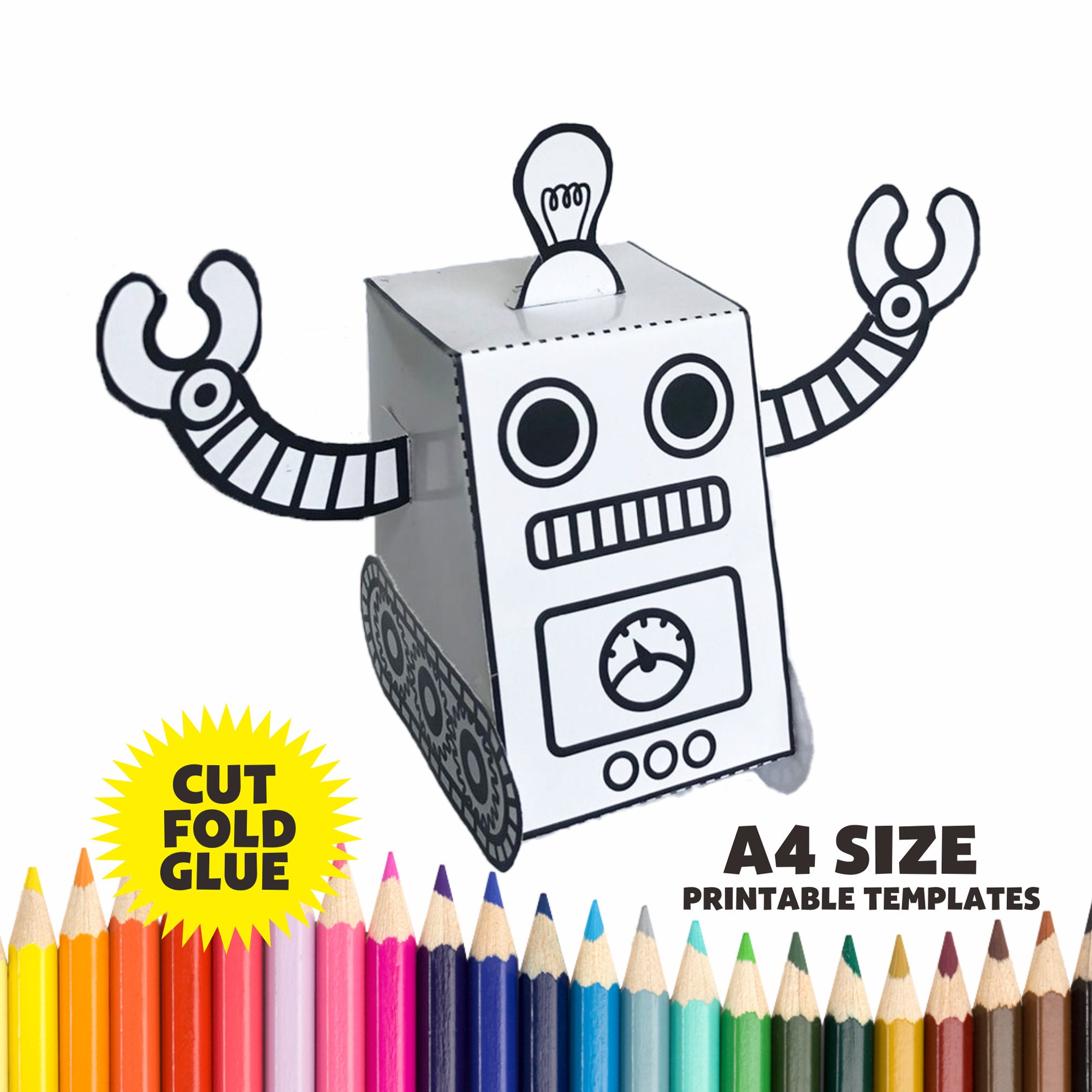 Paper Toy Robot Set Coloring Activity Page DIY Printable Paper Craft ...