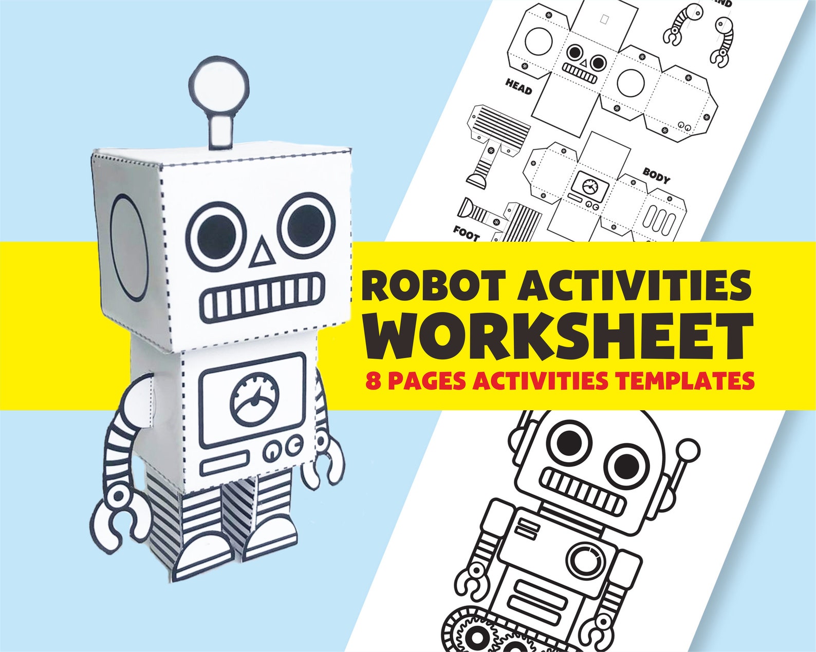 Printable Coloring Robot Paper Craft: Homeschool Activity (PDF) - Etsy