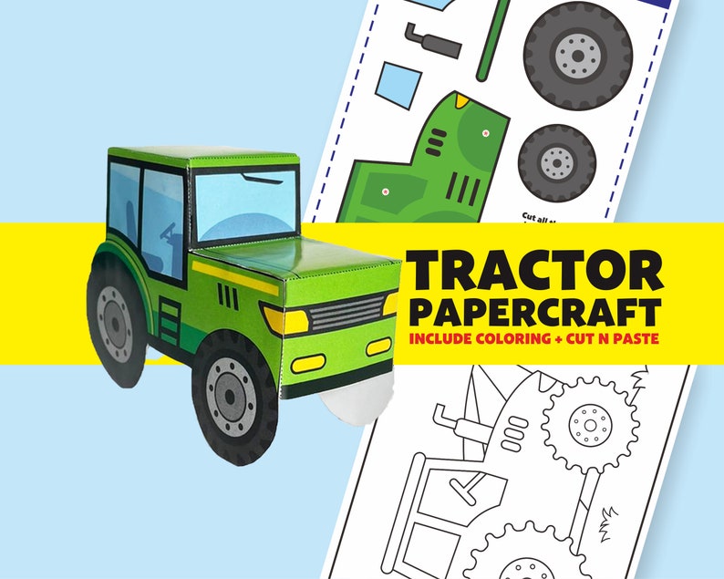 Tractor Craft Activity Kit: Coloring & Cut and Paste (printable) - Etsy
