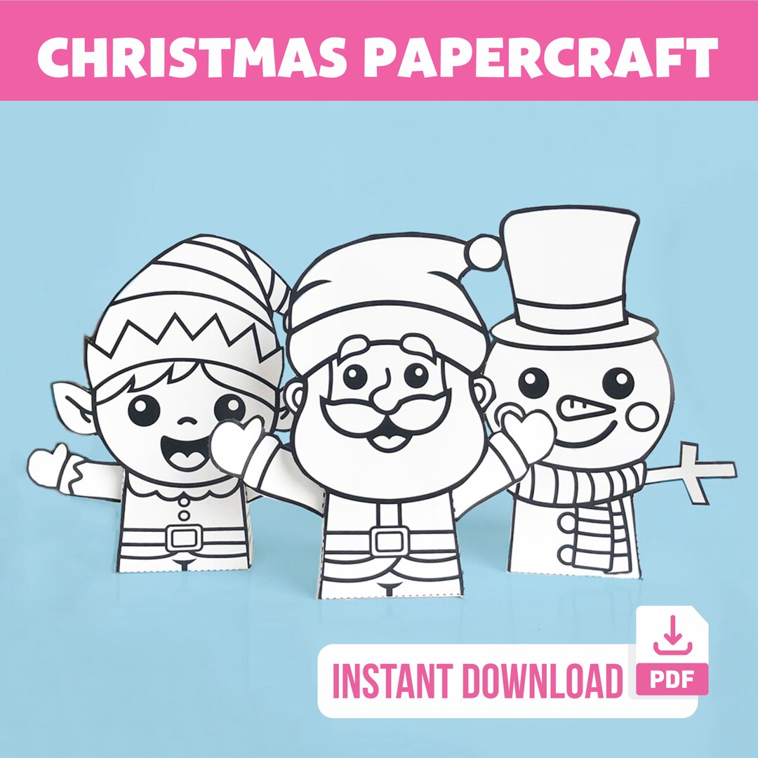 Christmas Papercraft: Santa, Elf & Snowman Coloring Activity (digital ...