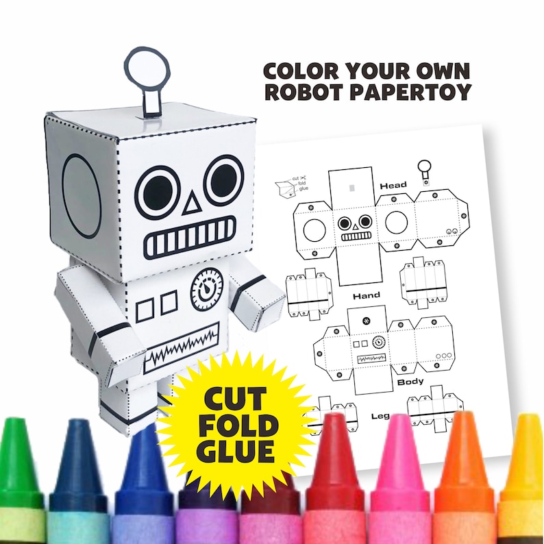 Coloring Robot Paper Toy Set: DIY Printable Craft (digital Download) - Etsy