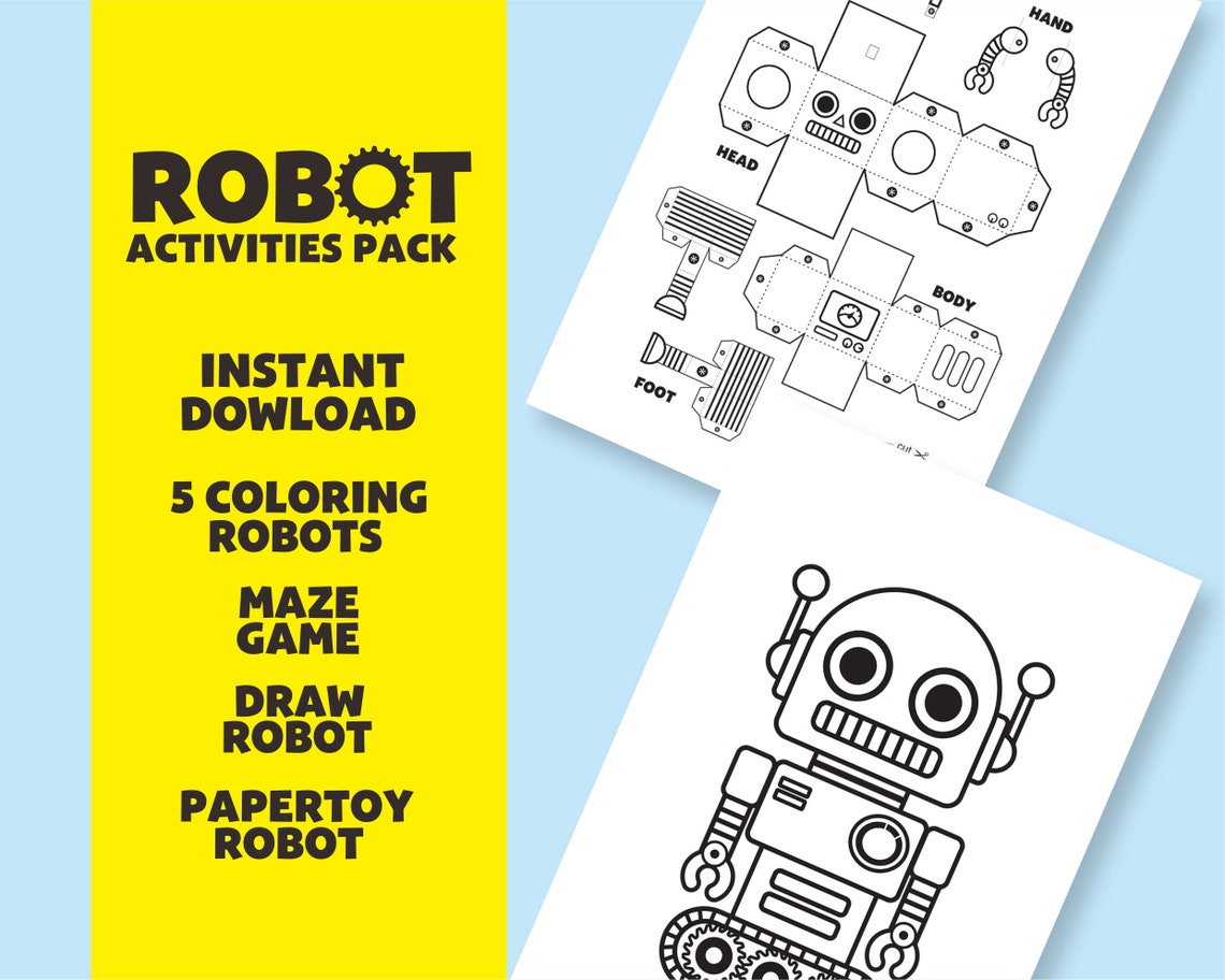 Printable Coloring Robot Paper Craft: Homeschool Activity (PDF) - Etsy