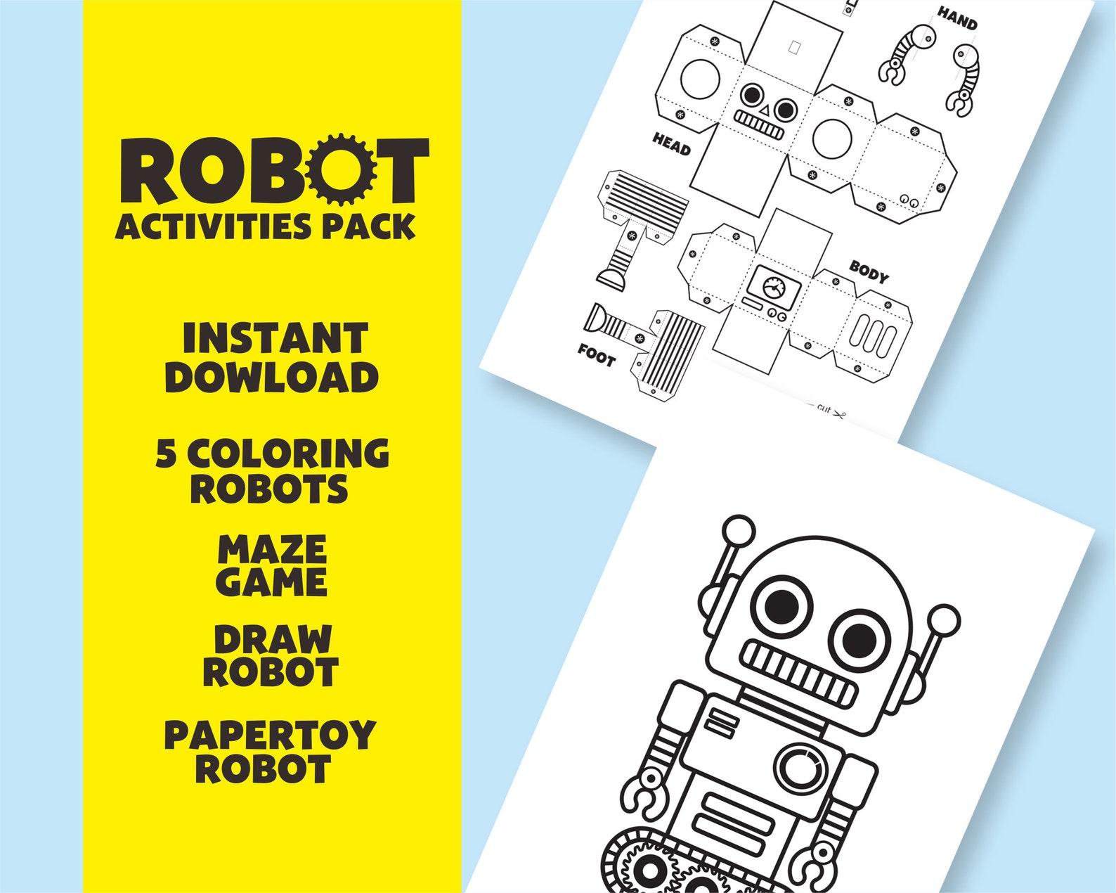 Printable Coloring Robot Paper Craft: Homeschool Activity (PDF) - Etsy