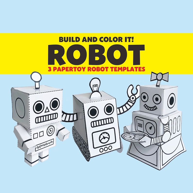 Coloring Robot Paper Toy Set: DIY Printable Craft (digital Download) - Etsy