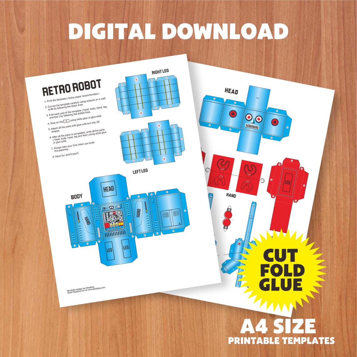 Retro Robot Papertoy Craft Kit: 3D Origami Printable (digital Download ...