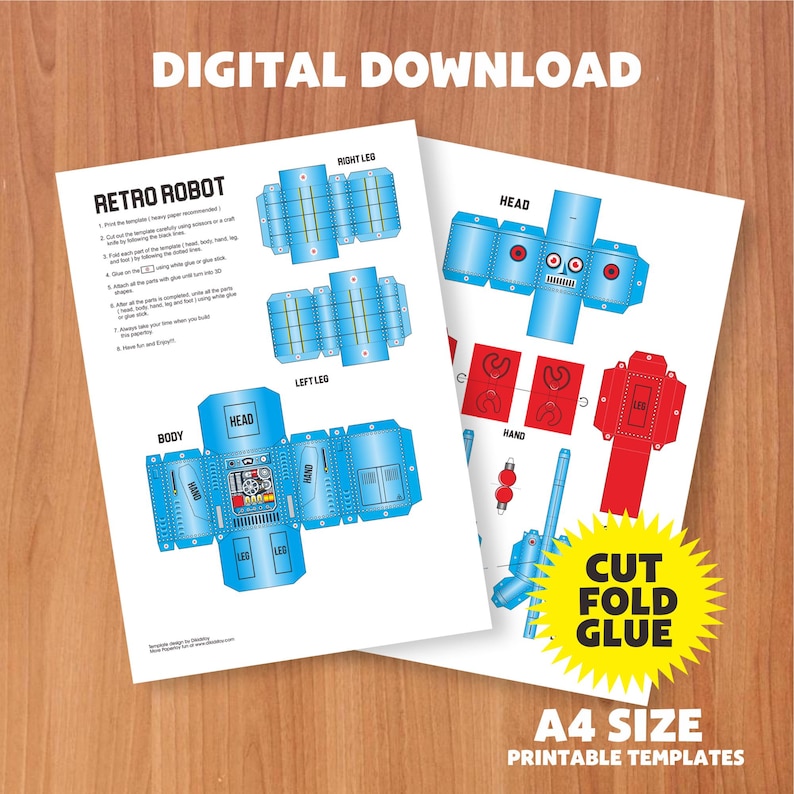 Retro Robot Papertoy Craft Kit: 3D Origami Printable (digital Download ...