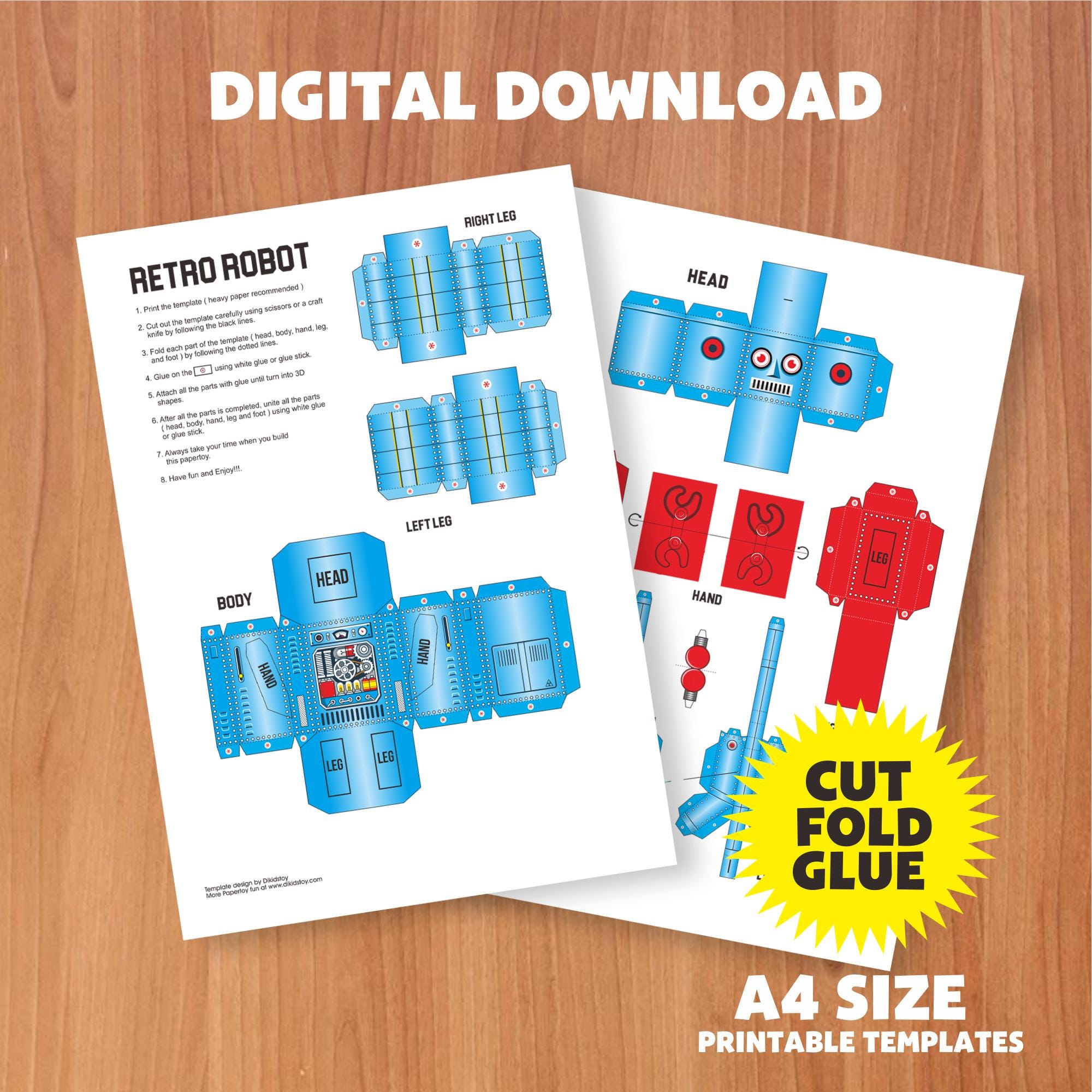 Retro Robot Papertoy Craft Kit: 3D Origami Printable (digital Download ...