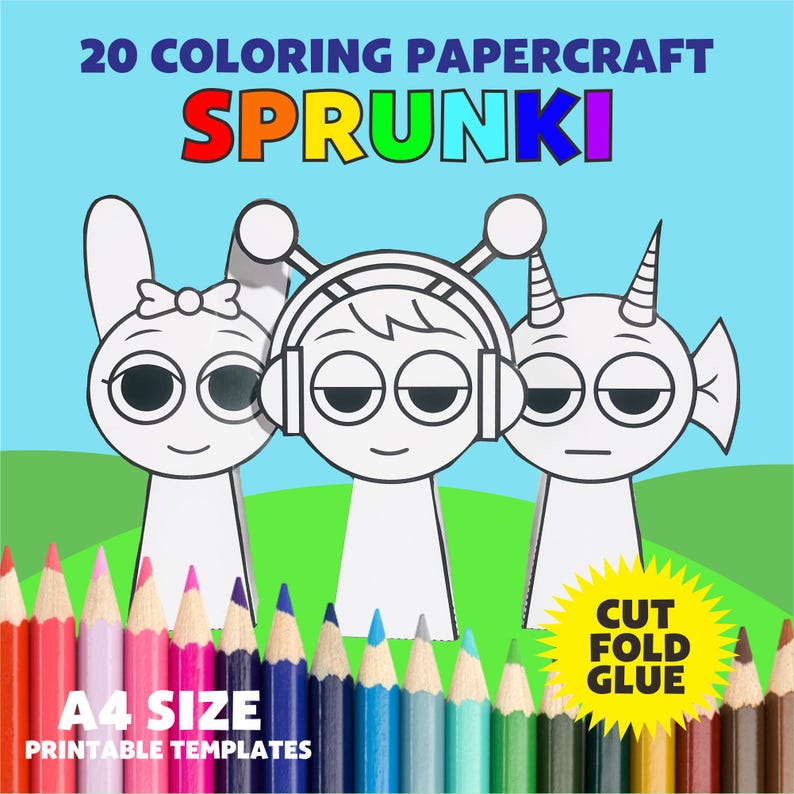 Sprunki Characters Coloring Papercraft: 20 Printable A4 Pages (digital ...