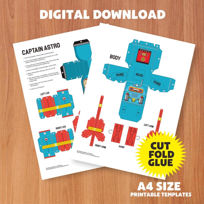 Printable Astronaut Robot Papercraft: Retro Robot Craft (digital ...