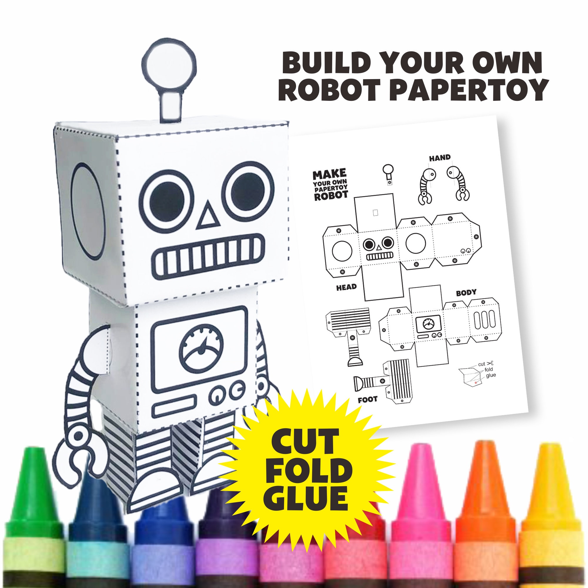 Printable Coloring Robot Paper Craft: Homeschool Activity (PDF) - Etsy