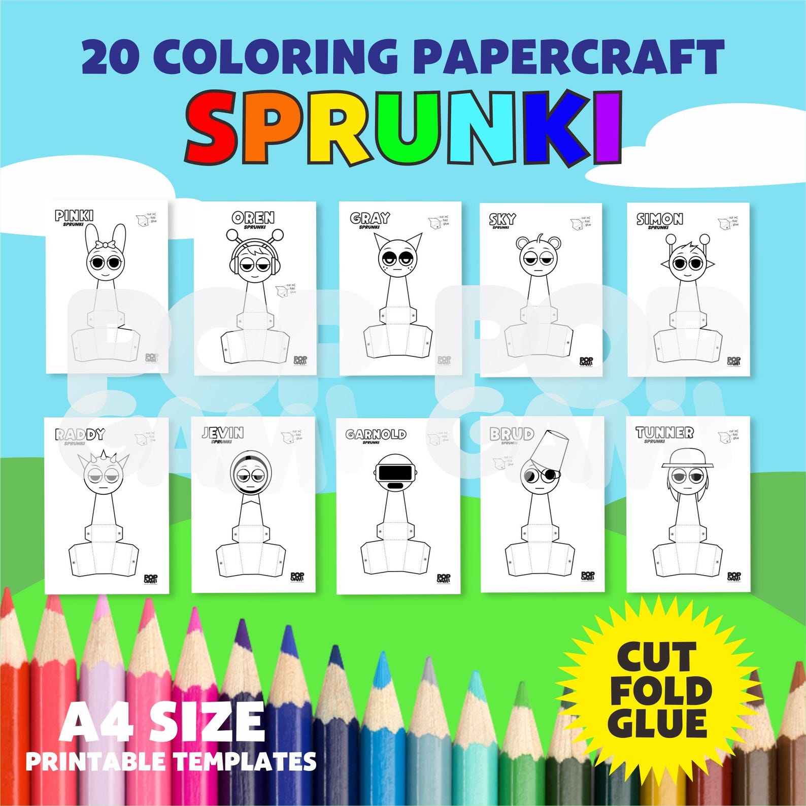 Sprunki Characters Coloring Papercraft: 20 Printable A4 Pages (digital ...