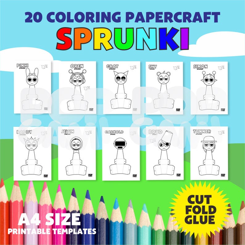 Sprunki Characters Coloring Papercraft: 20 Printable A4 Pages (digital ...