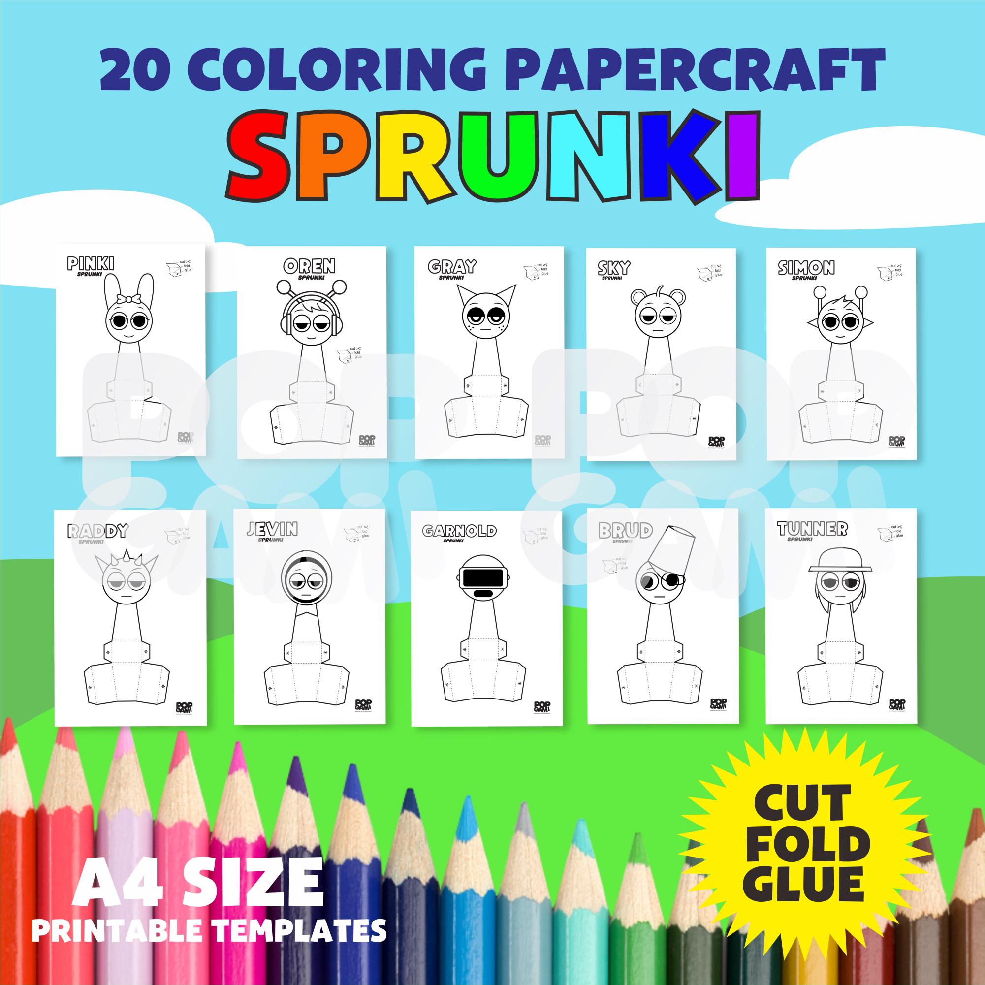 Sprunki Characters Coloring Papercraft: 20 Printable A4 Pages (digital ...