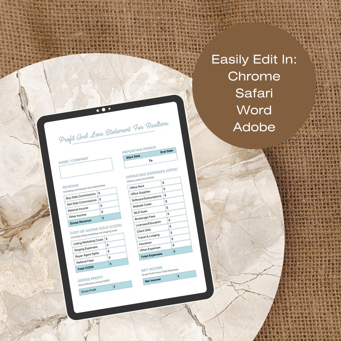 Realtor and Real Estate Agent Profit and Loss Statement Template ...