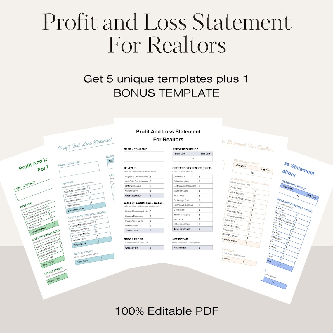 Realtor and Real Estate Agent Profit and Loss Statement Template ...