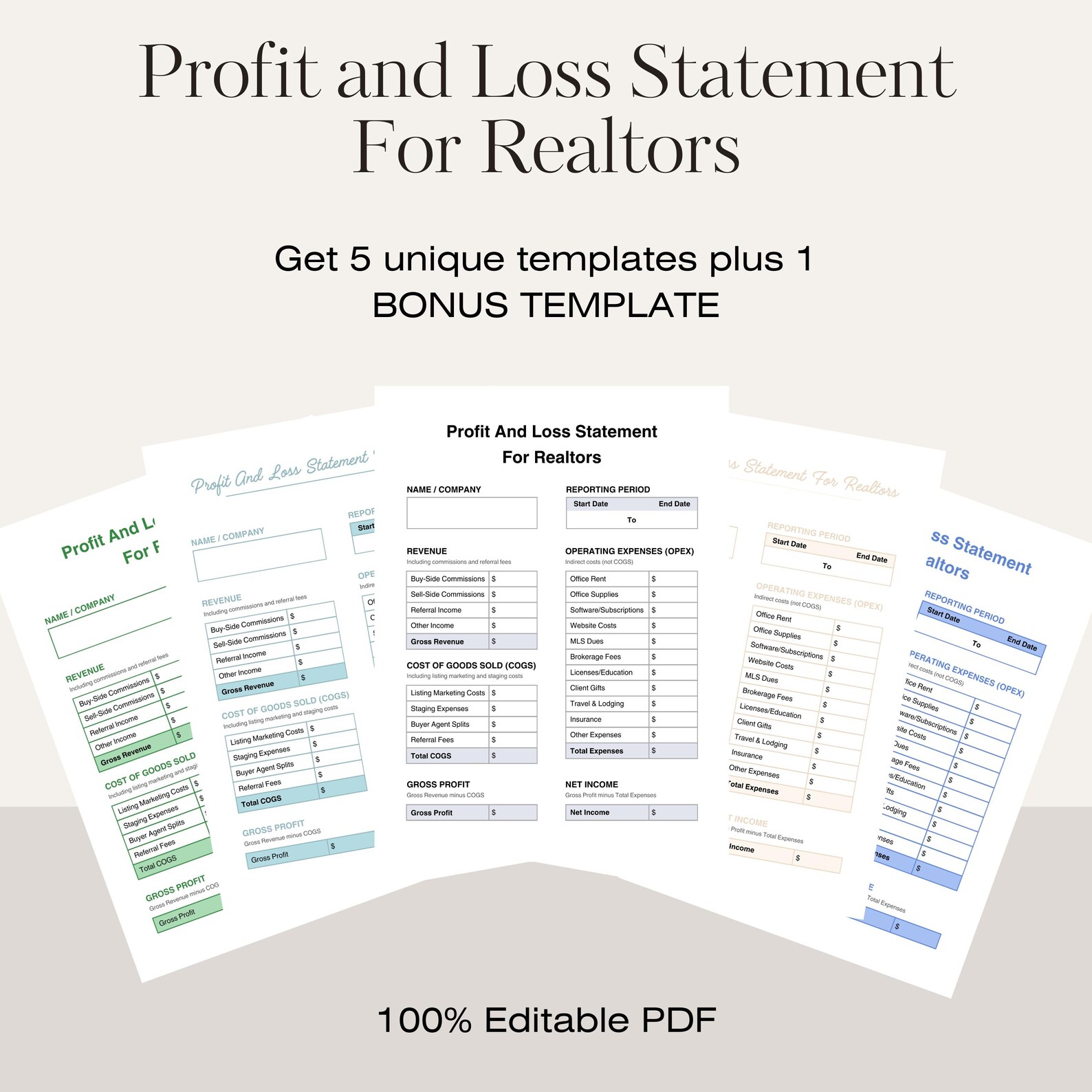 Realtor and Real Estate Agent Profit and Loss Statement Template ...