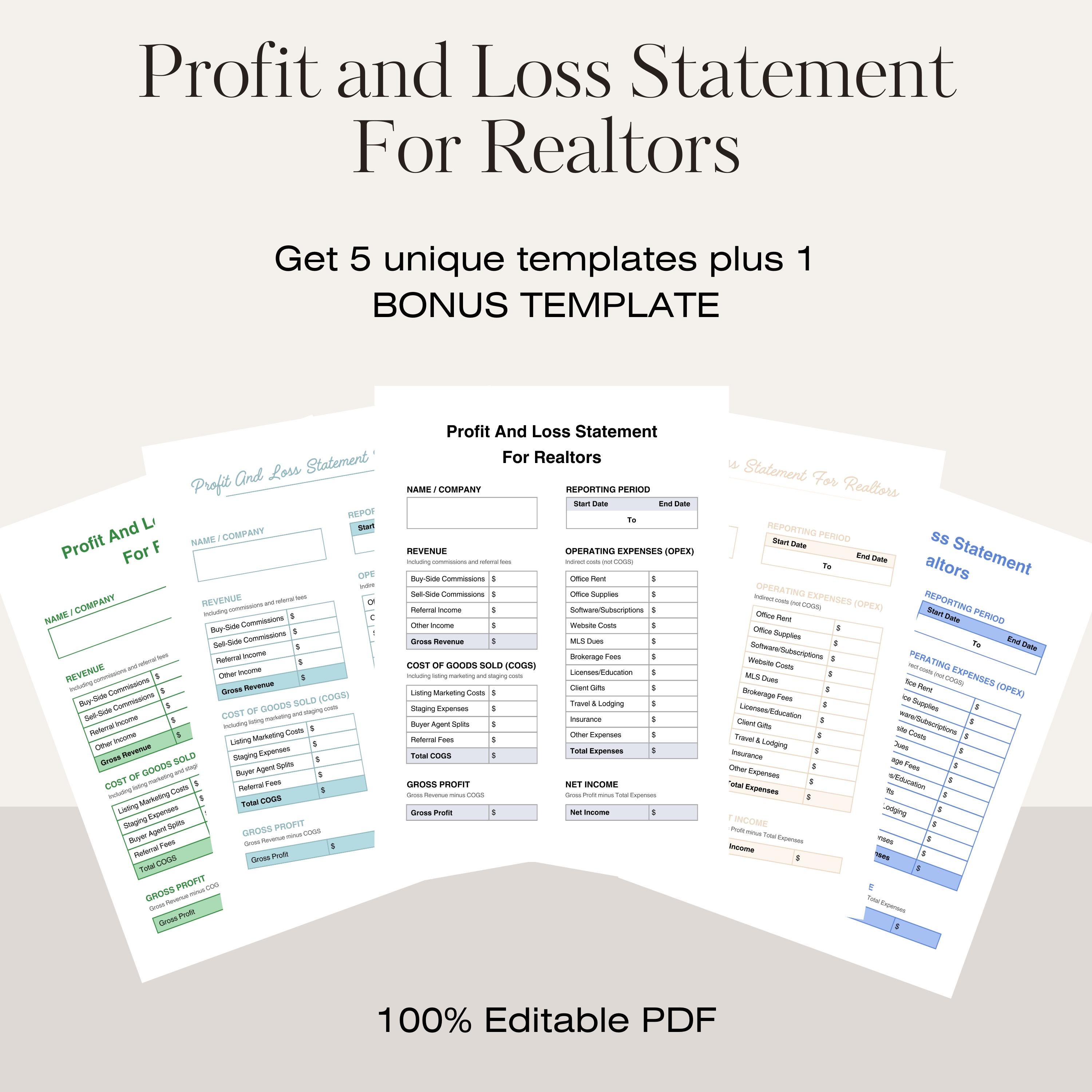 Realtor and Real Estate Agent Profit and Loss Statement Template ...
