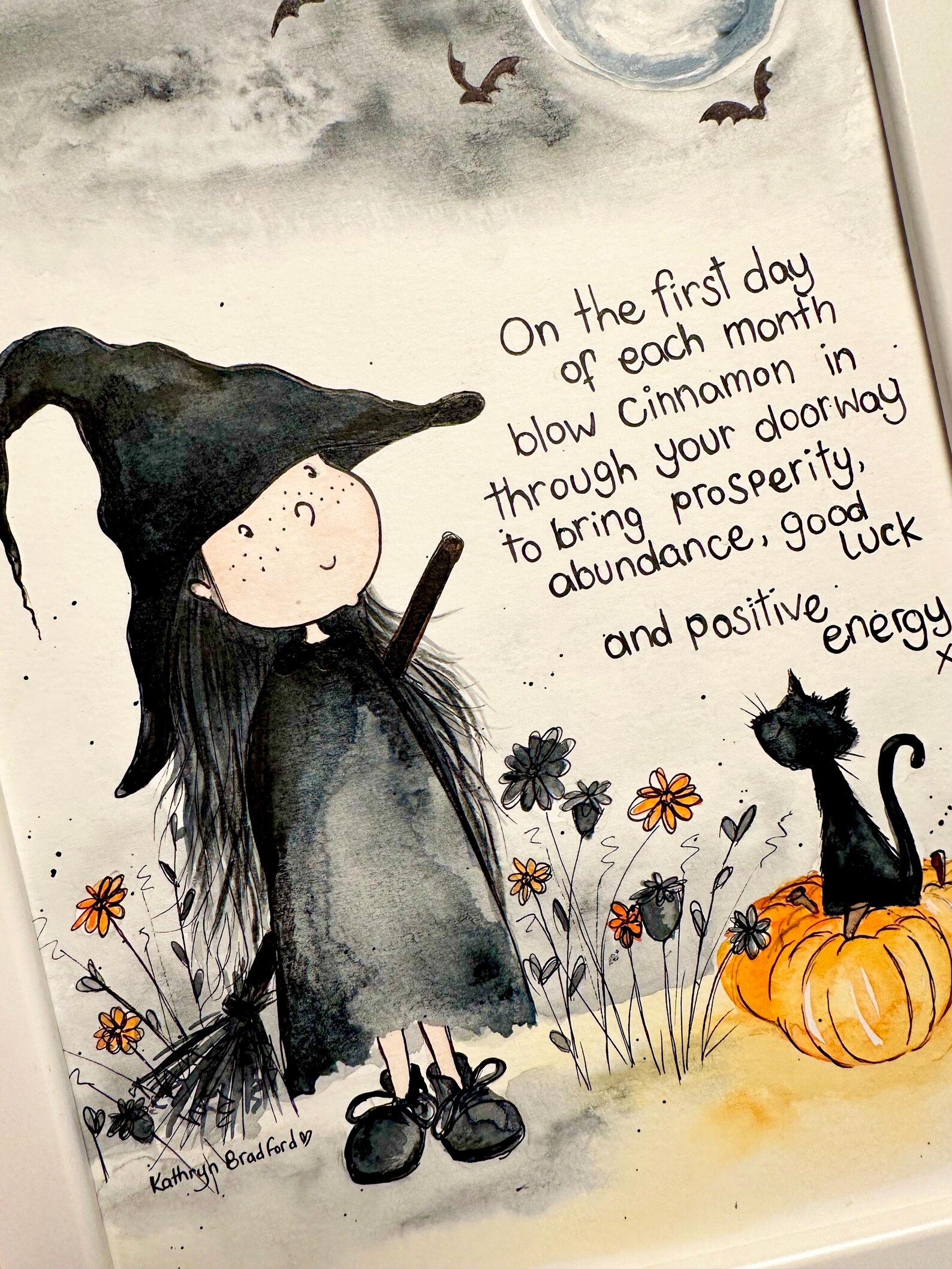 A4 Print of Elowyn Witch and Boo the Cat ~ Witch Art - Cute Witch Print ...