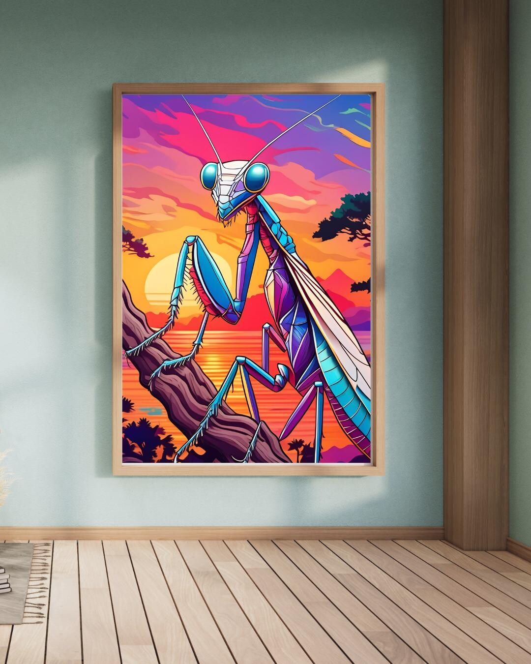 Modern Digital Praying Mantis Wall Art, Contemporary Colorful Home ...