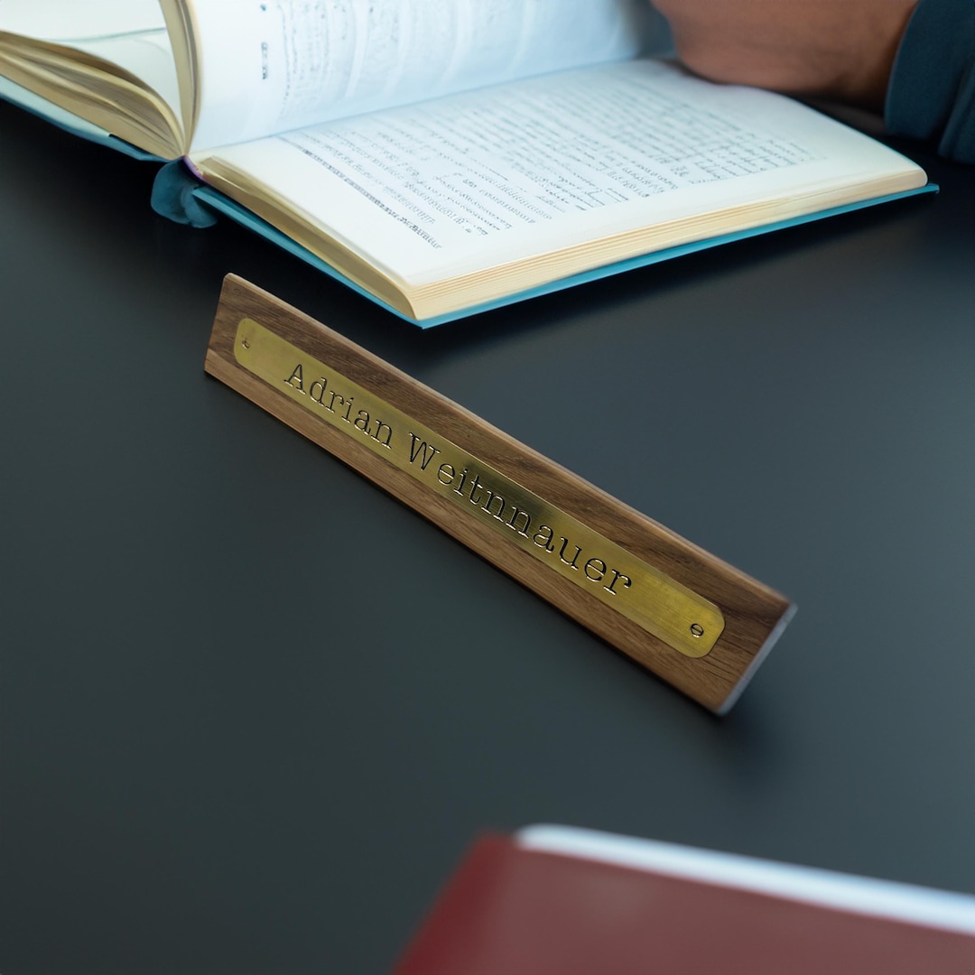 Elegant Custom Engraved Oak Wood & Brass Desk Name Plate - Executive ...