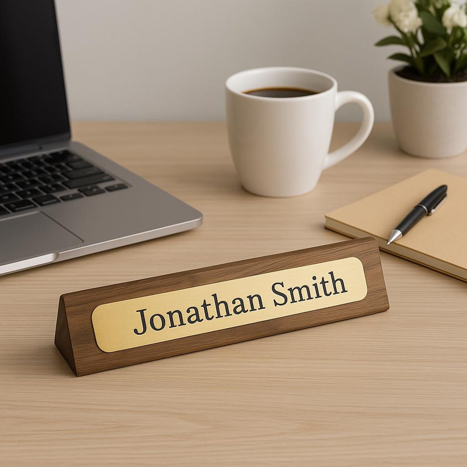 Elegant Custom Engraved Oak Wood & Brass Desk Name Plate - Executive ...