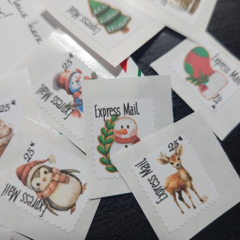 Holiday Express Mail Stamps for Letters to Santa 35 Pretend Stamps Pre ...
