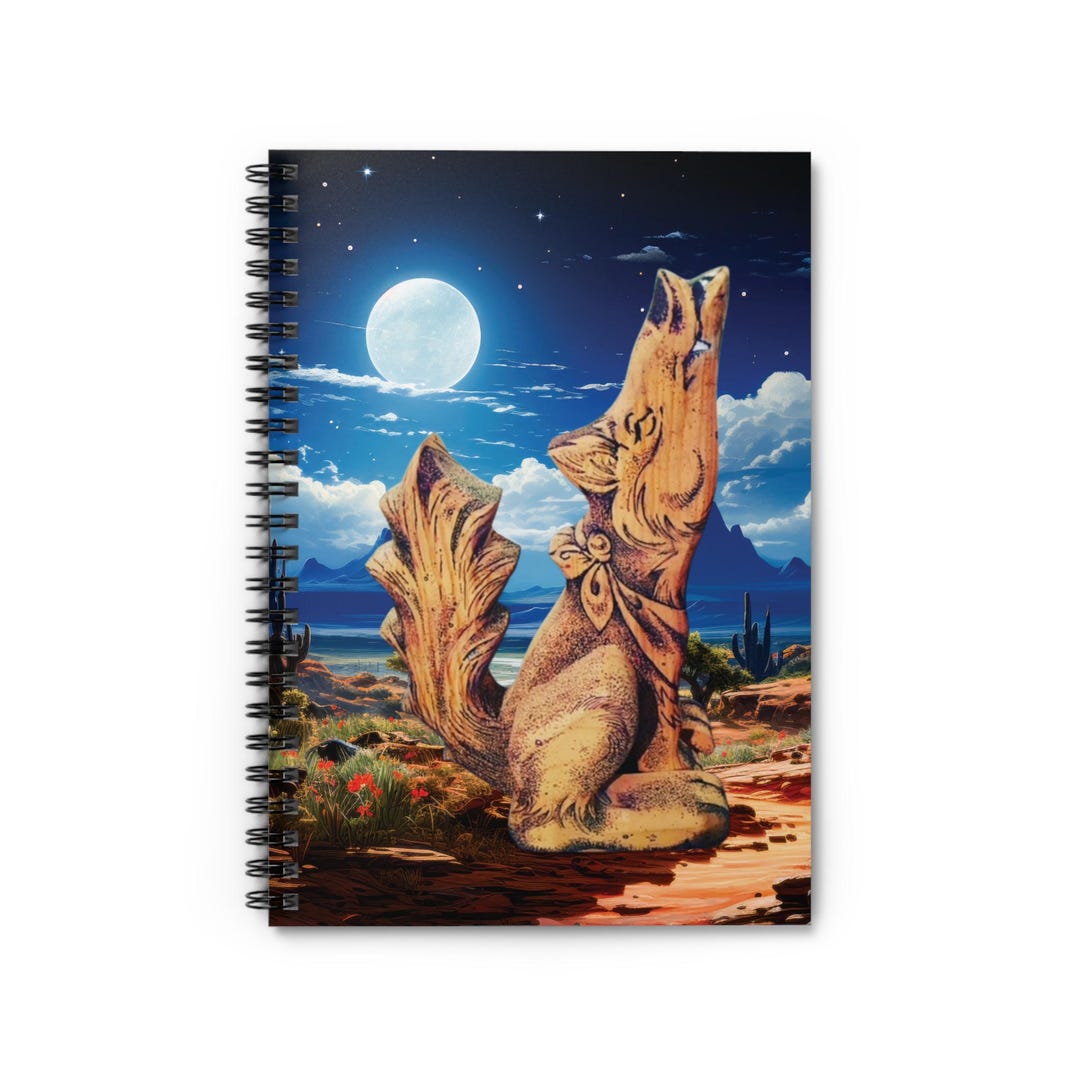 Desert Coyote Notebook: Full Moon Illustration, Ruled Line (6x8) - Etsy