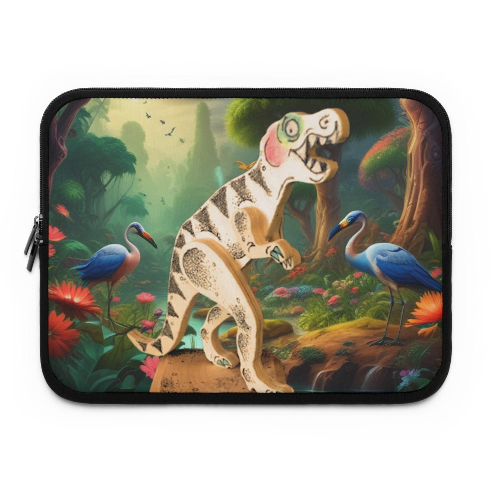 Dinosaur Laptop Sleeve, Kids Tablet Cover, Pink Lily Pads, Prehistoric ...