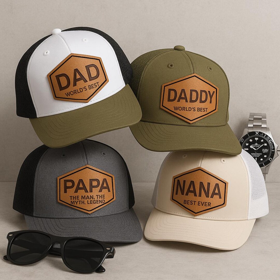 Personalized Dad Trucker Hat, Custom Leather Patch Dad Hat, Dad Est ...