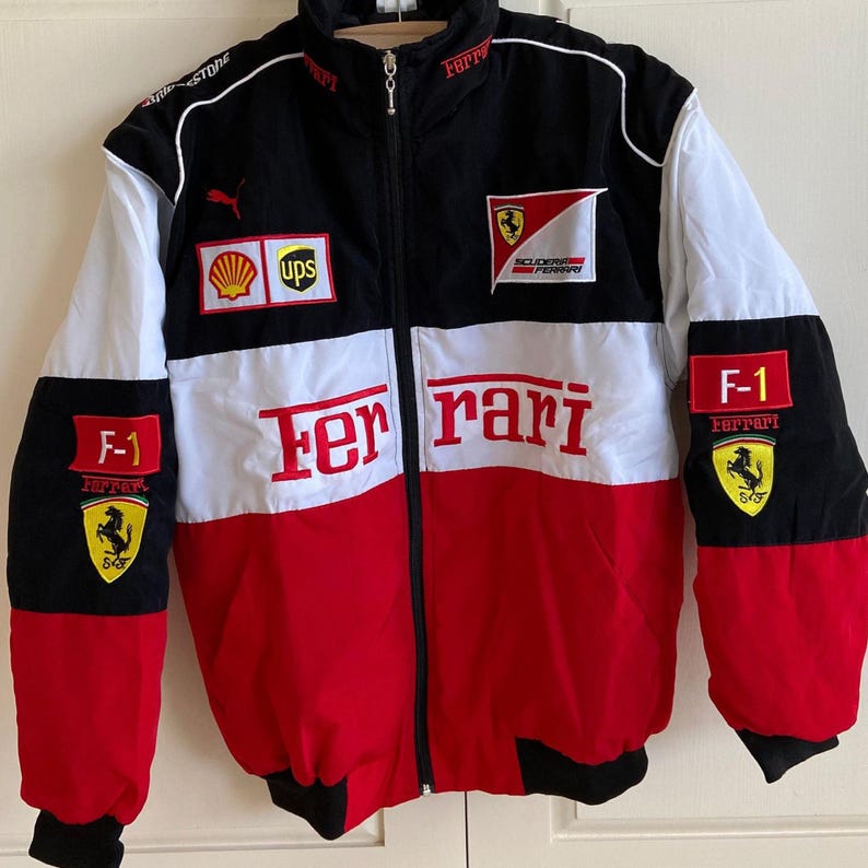 Buy Vintage White Ferrari Racing Jacket Embroidered Cotton F1 ...