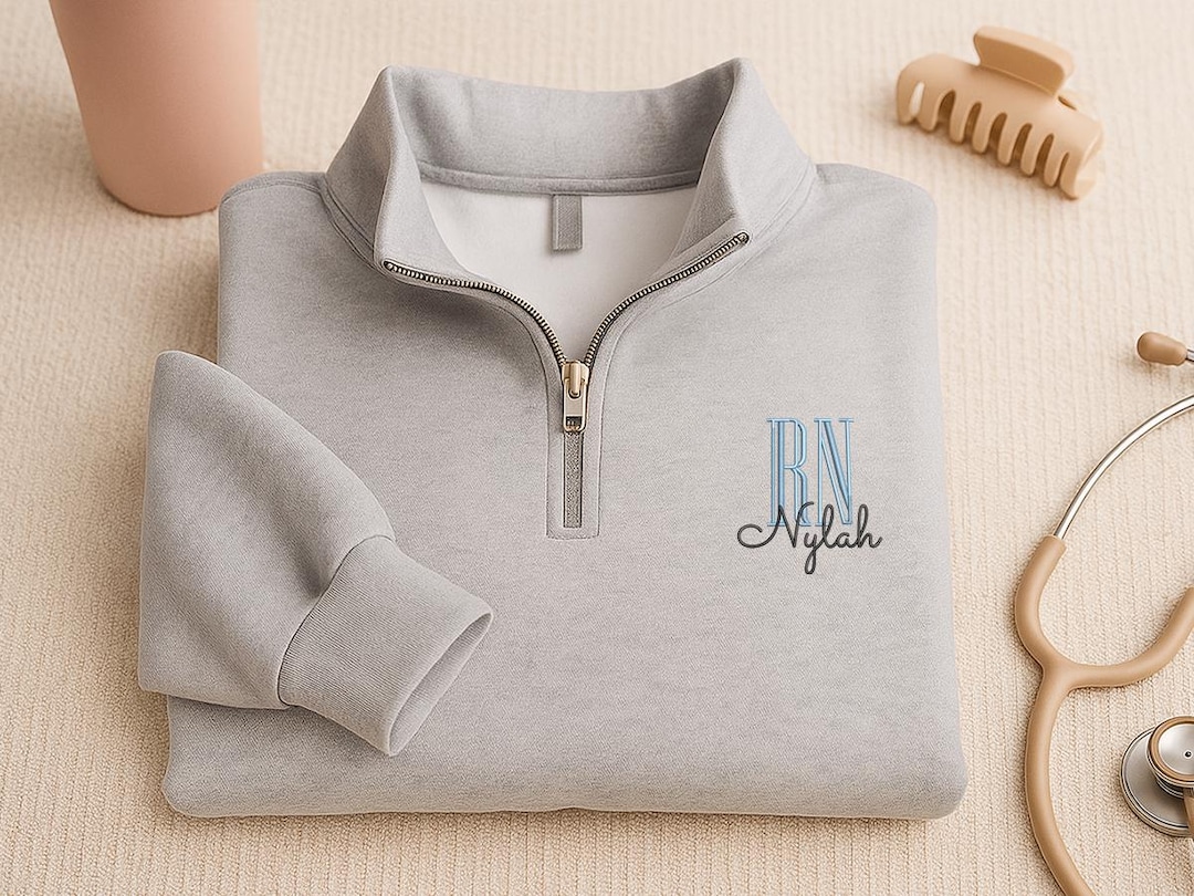 Custom RN Name Embroidered 1/4 Zip Sweatshirt, Personalized Nurse ...
