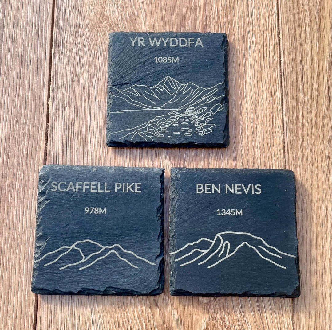 Three Peaks Coaster Mountain Coaster Slate Coaster Engraved Slate ...