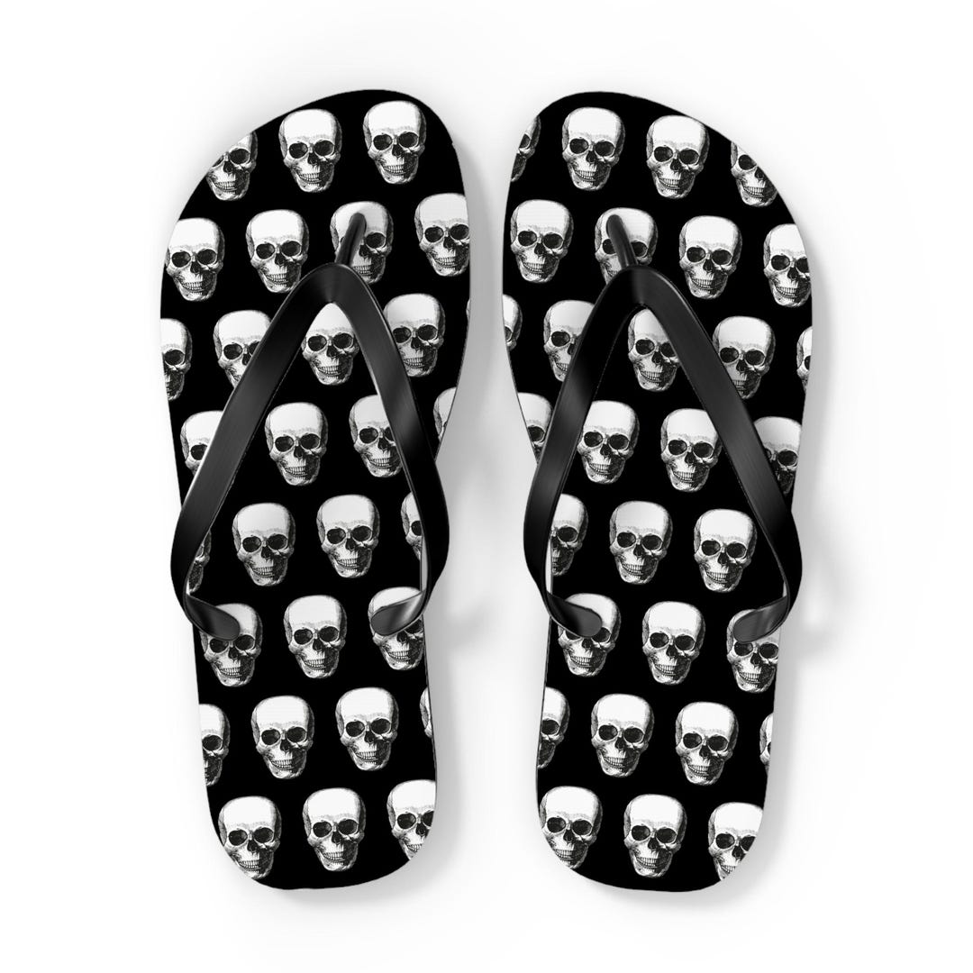 Skull Pattern Flip Flops, Black and White Thong Sandals - Etsy