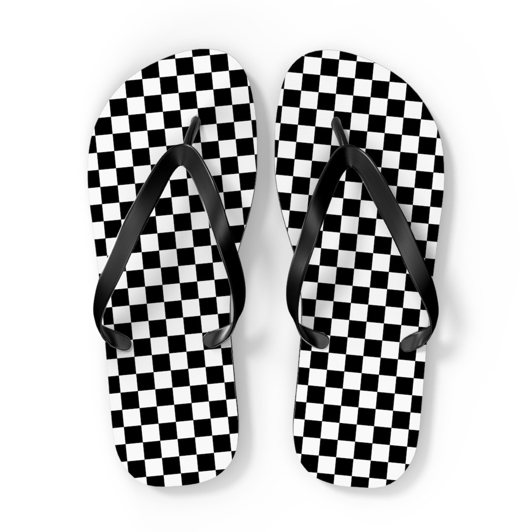 Race Checkered Flag Flip Flops / Black and White Thongs Sandals ...