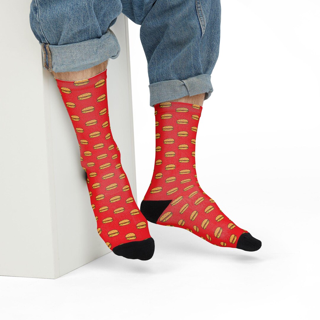 BURGER Crew Socks / Burger Pattern / Cheeseburger Socks / Unisex Socks ...