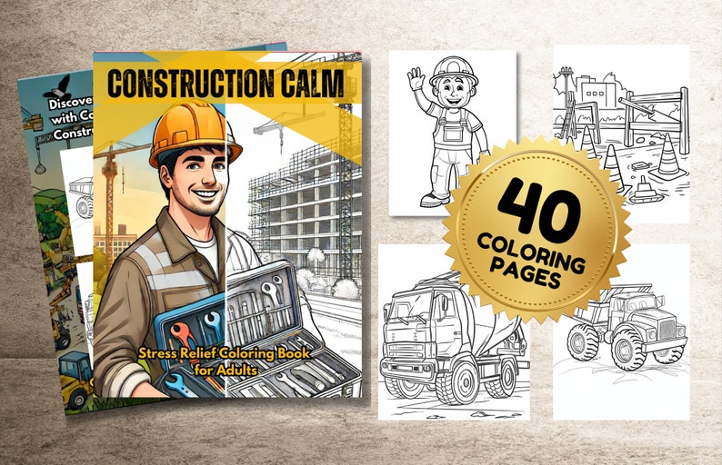 Construction Calm Coloring Pages for Adults, Construction Printable Coloring Pages, Adult ...