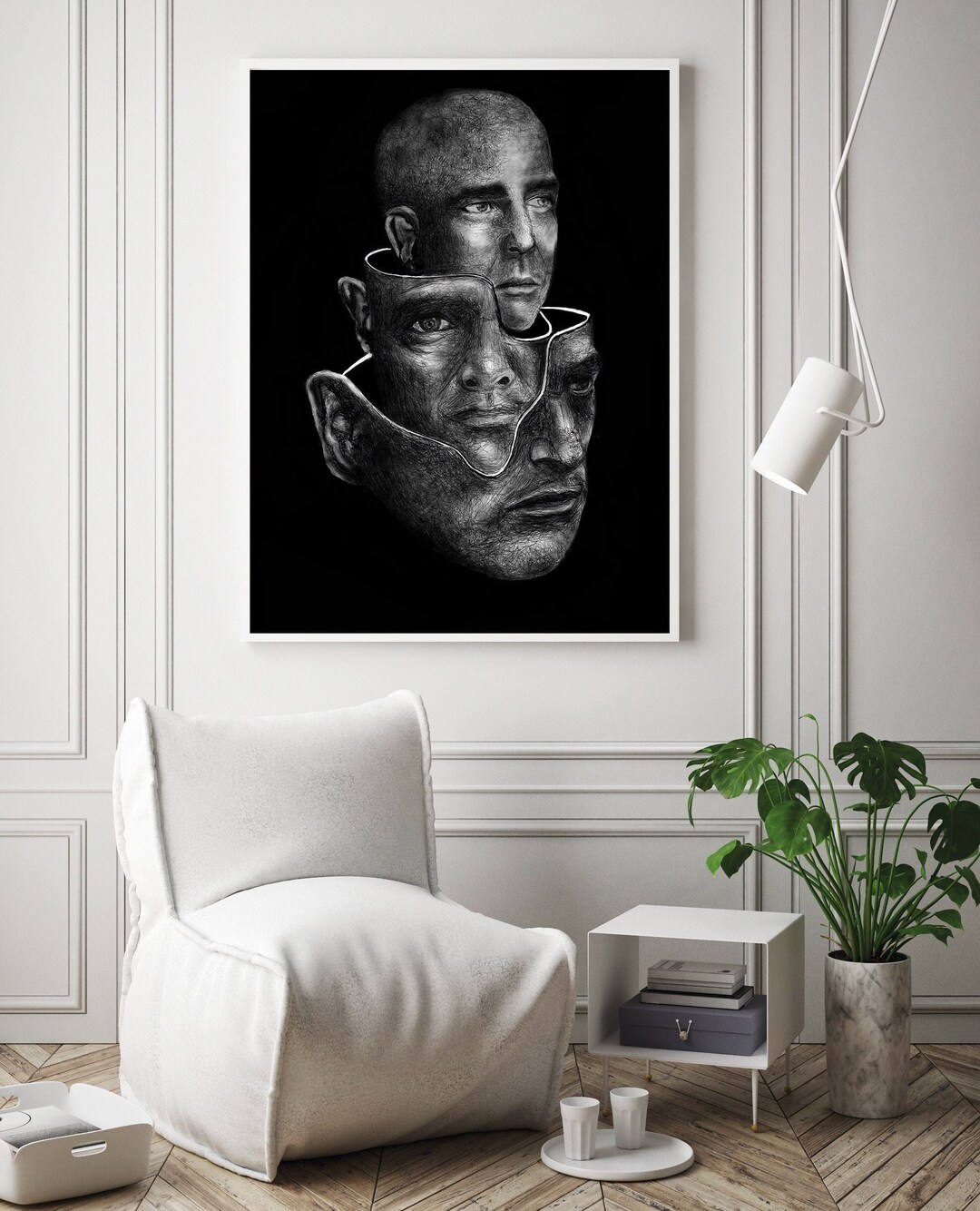 Man of Divided Thoughts Digital Sketch, Wall Decor, Digital Art, Black ...